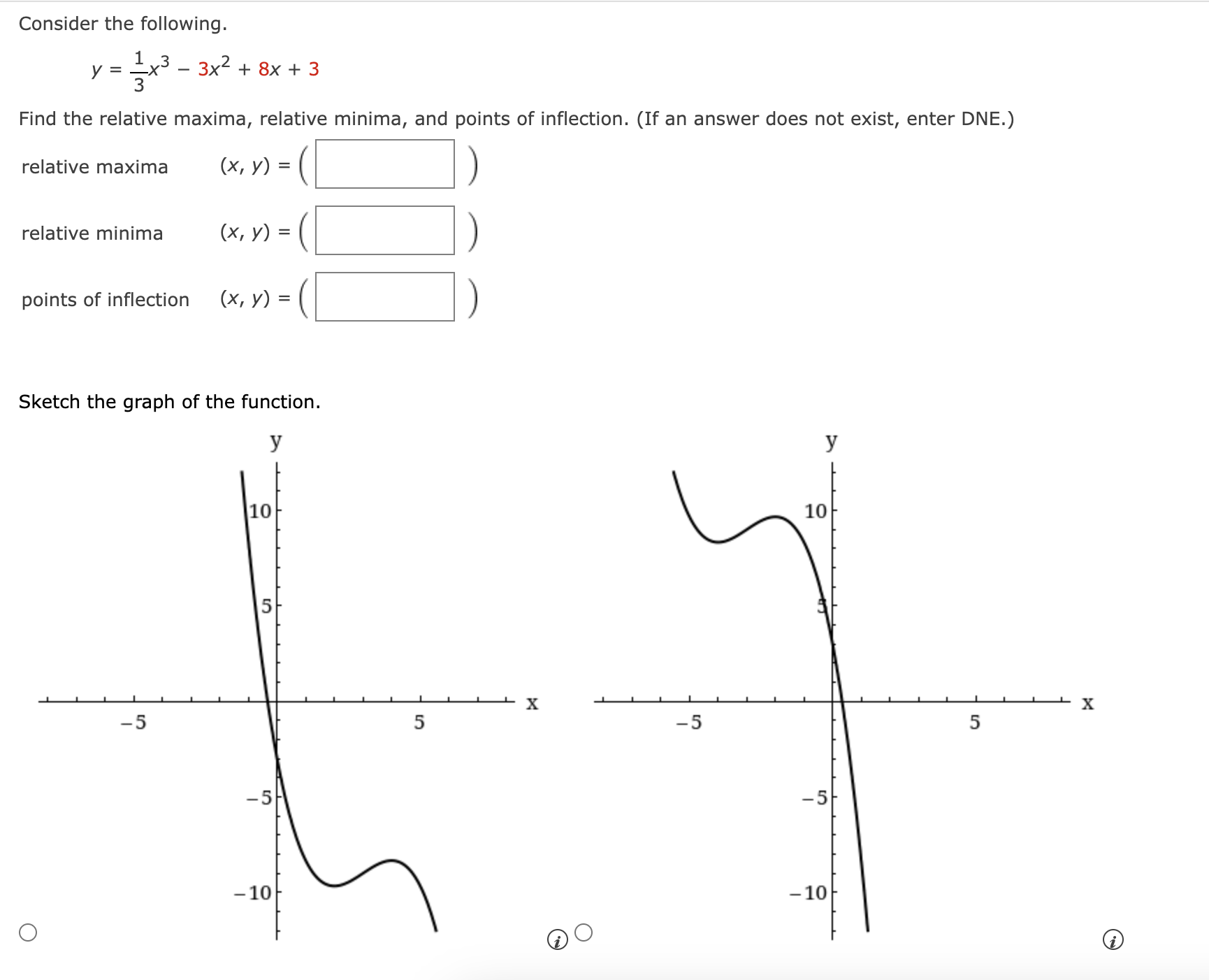 Solved Consider the following. y=31x3−3x2+8x+3 Find the | Chegg.com