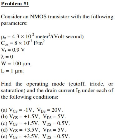 Solved Problem #1 Consider an NMOS transistor with the | Chegg.com