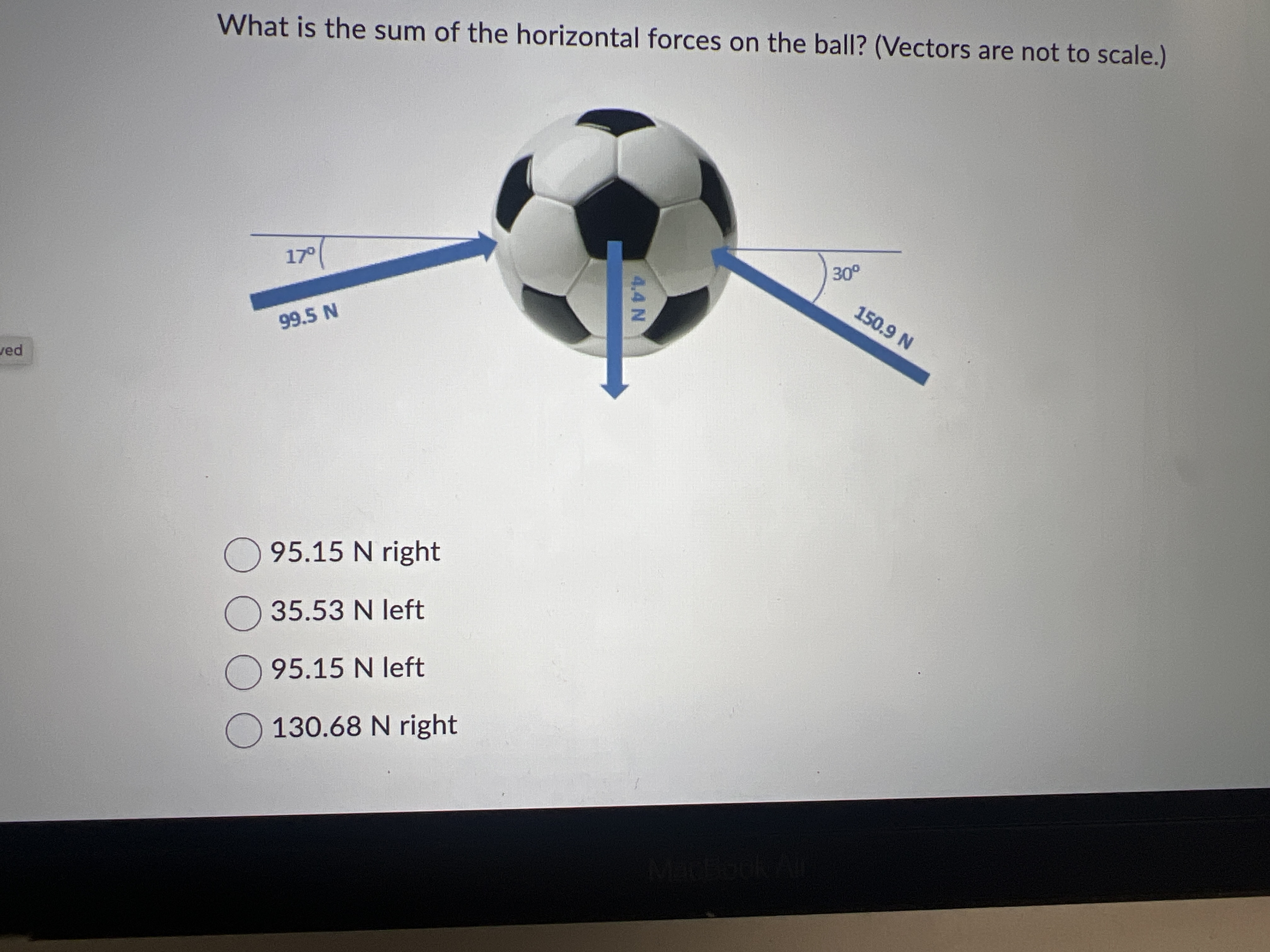 Solved What is the sum of the horizontal forces on the ball? | Chegg.com