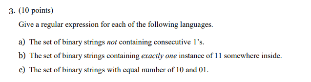 Solved 3. (10 points) Give a regular expression for each of | Chegg.com