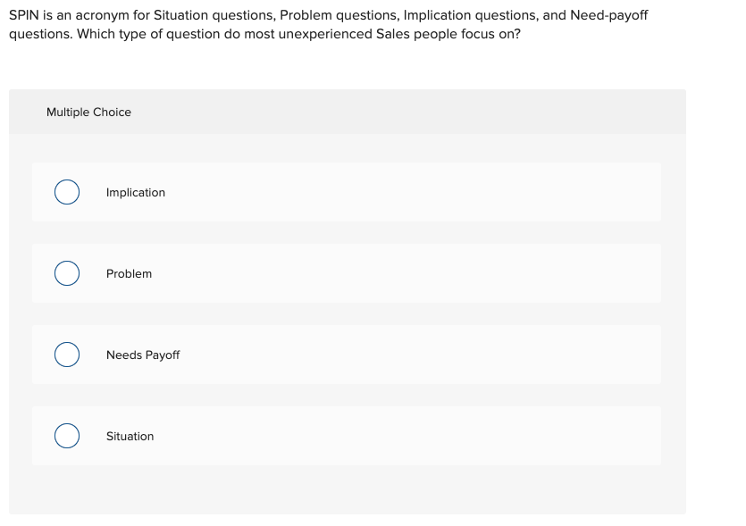 Solved SPIN is an acronym for Situation questions, Problem | Chegg.com