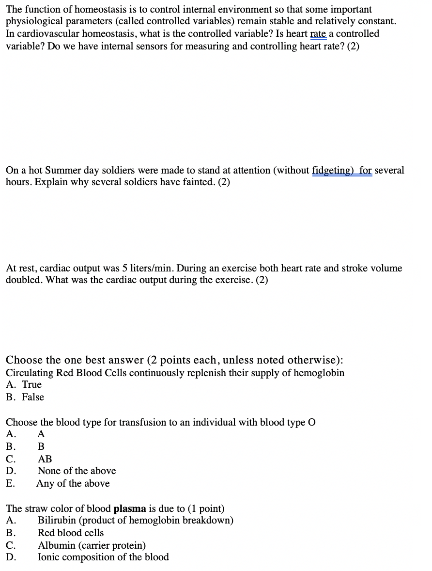 Solved The function of homeostasis is to control internal | Chegg.com
