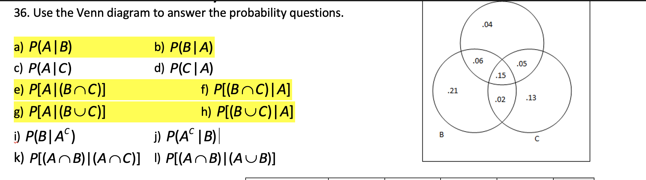 Solved 36. Use the Venn diagram to answer the probability | Chegg.com