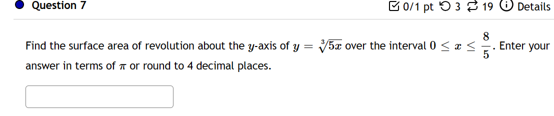Solved Find the surface area of revolution about the y-axis | Chegg.com