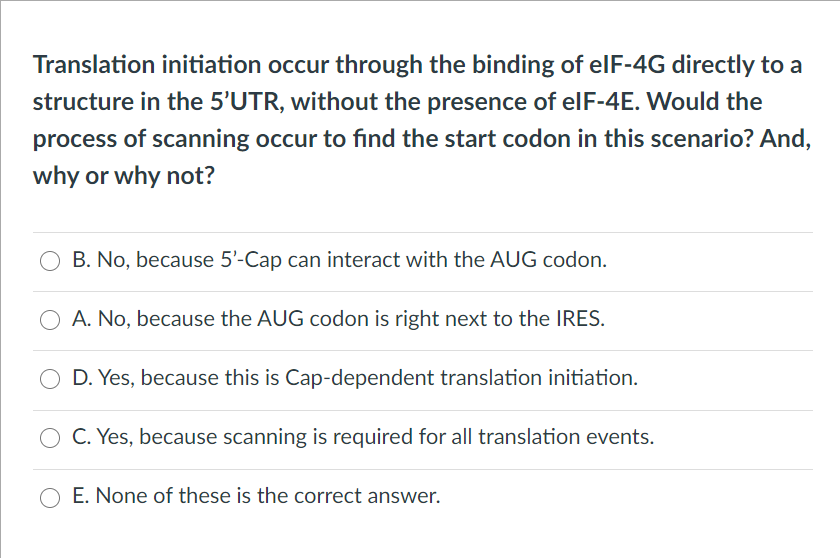Solved Translation initiation occur through the binding of | Chegg.com