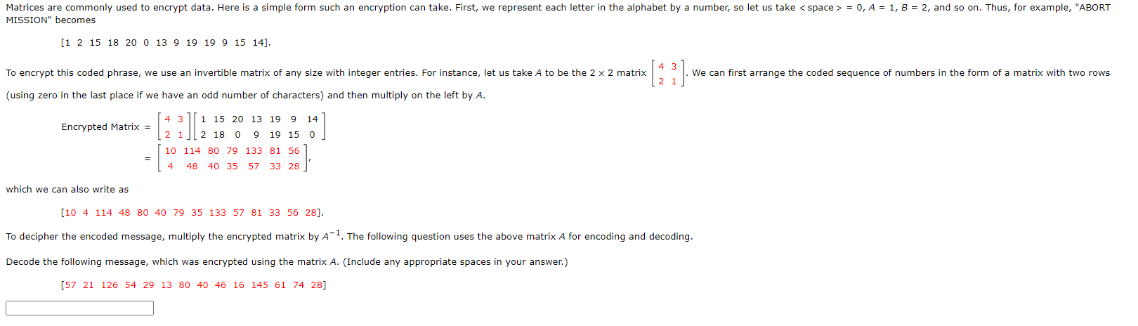 Solved Matrices are commonly used to encrypt data. Here is a | Chegg.com
