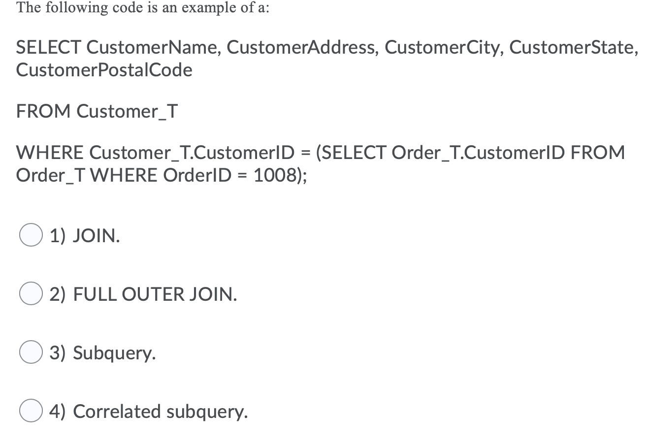 Solved The following code is an example of a: SELECT | Chegg.com