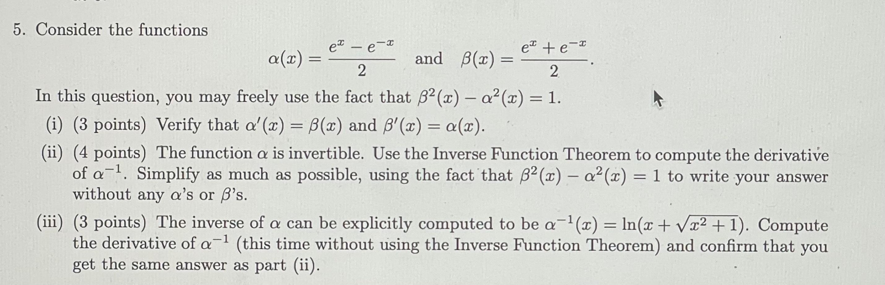 Solved = = 5. Consider the functions et – ex et te i a(z) = | Chegg.com