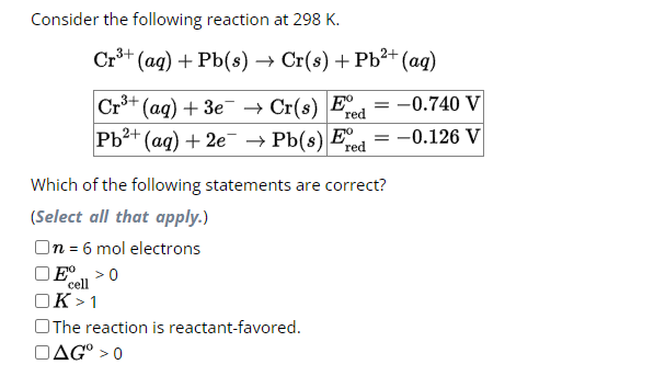 Solved Consider the following reaction at 298 K. | Chegg.com