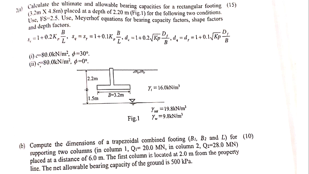 Solved 2) Calculate the ultimate and allowable bearing | Chegg.com