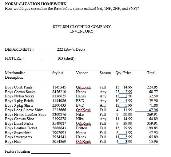 Solved NORMALIZATION HOMEWORK How would you normalize the | Chegg.com