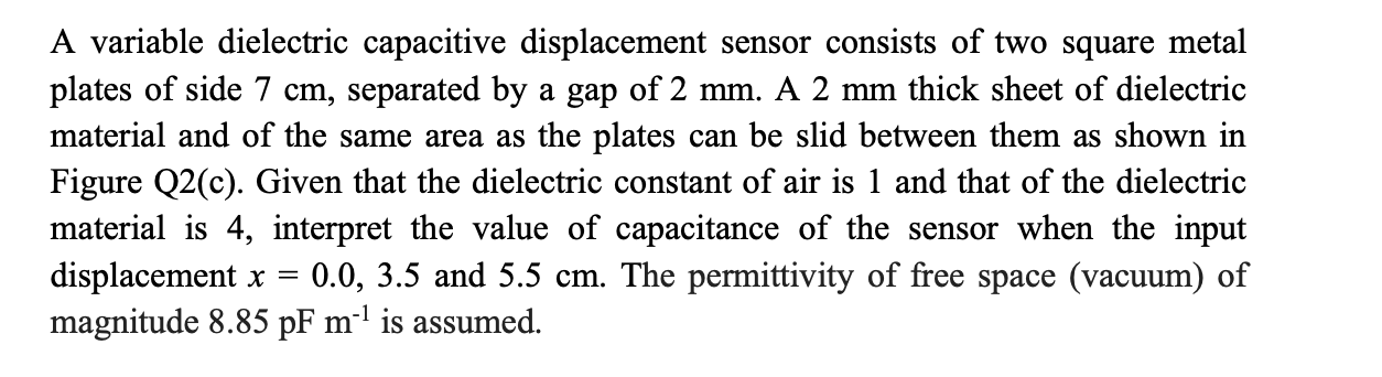 Solved A variable dielectric capacitive displacement sensor | Chegg.com