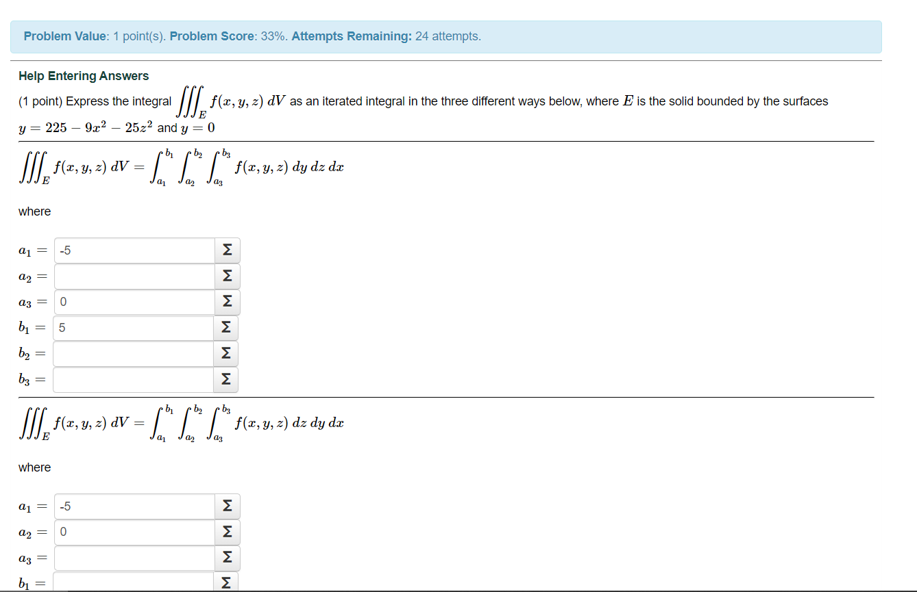Solved Help Entering Answers (1 point) Evaluate the triple | Chegg.com