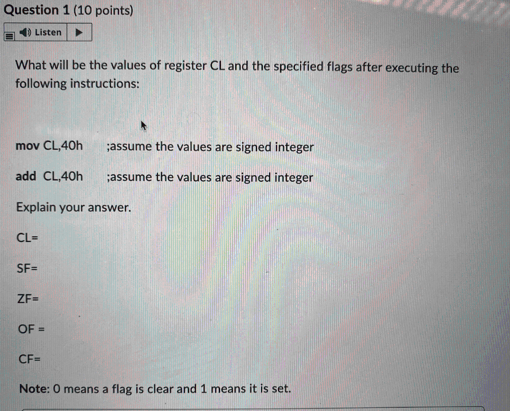 Solved What will be the values of register CL and the | Chegg.com