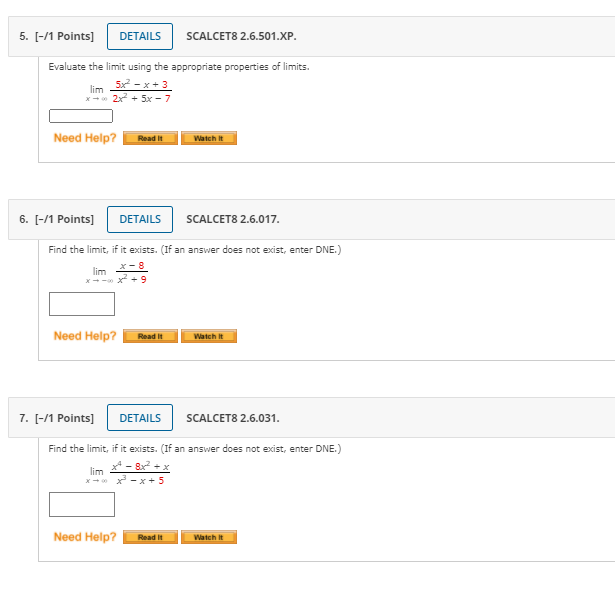 Solved 5. [-/1 Points) DETAILS SCALCET8 2.6.501.XP. Evaluate | Chegg.com
