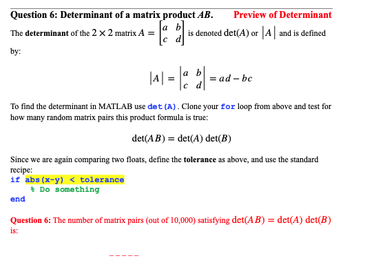 Solved Question 6: Determinant of a matrix product AB. | Chegg.com