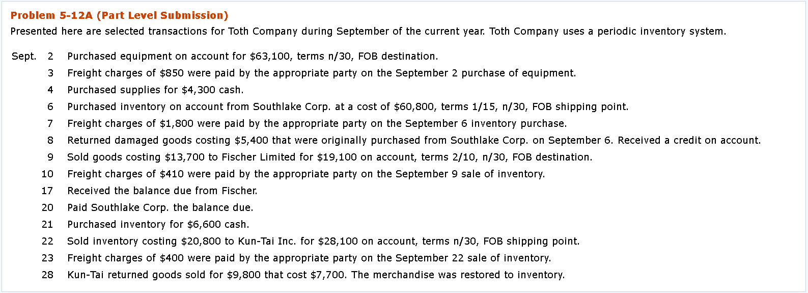 Solved Problem 5-12A (Part Level Submission) Presented here | Chegg.com