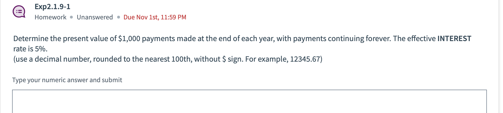 Solved := Exp2.1.9-1 Homework - Unanswered - Due Nov 1st, | Chegg.com