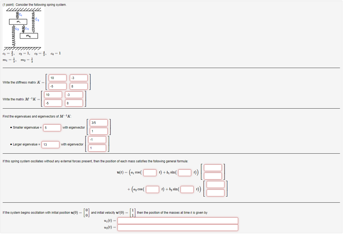 Solved (1 point) Consider the following spring system. ULILL | Chegg.com