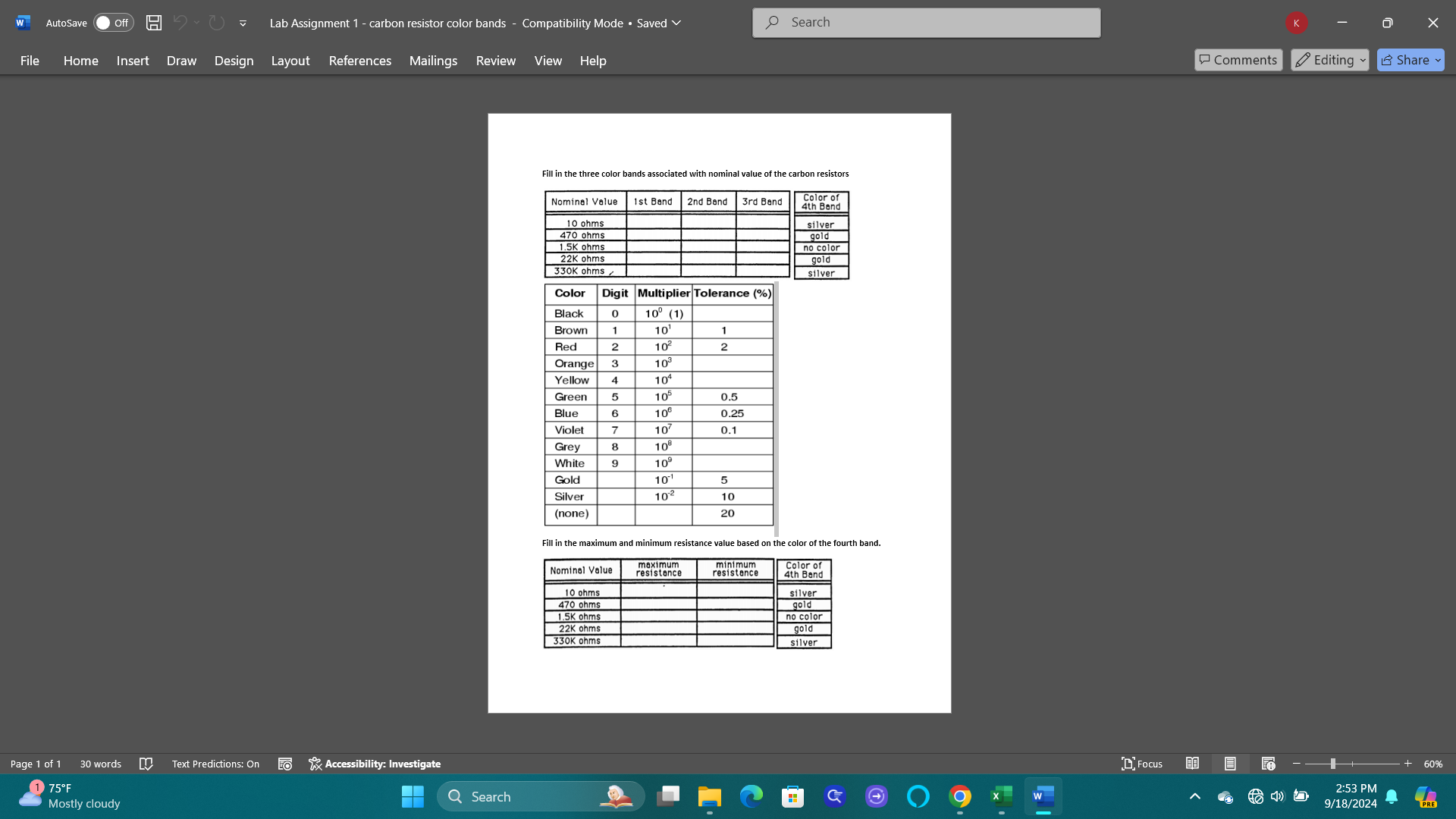 Solved Fill in the three color bands associated with nominal | Chegg.com
