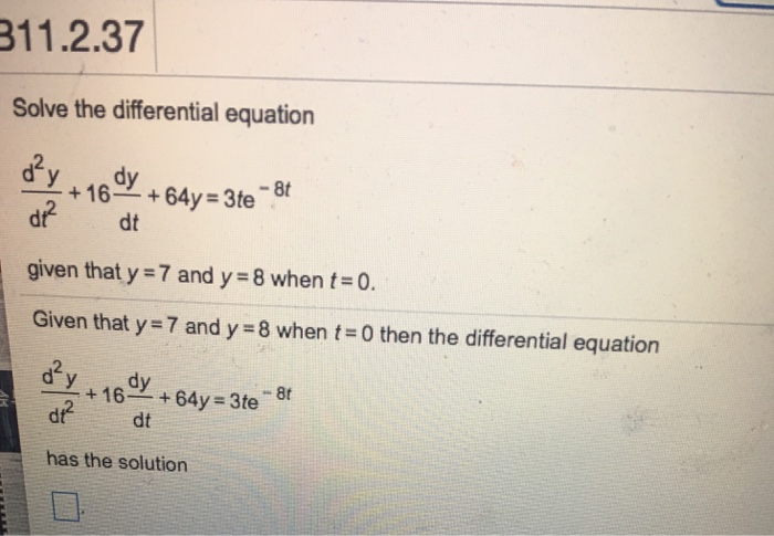 Solved Solve the differential equation d^2 y/dt^2 + 16 | Chegg.com