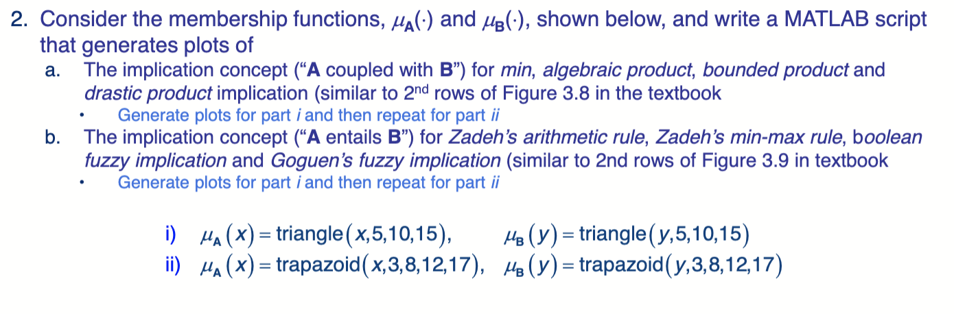 Solved 2. Consider the membership functions, μA(⋅) and | Chegg.com