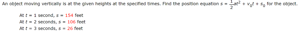 Solved An object moving vertically is at the given heights | Chegg.com