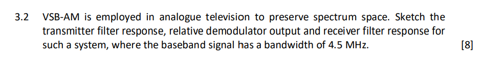 Solved 3.2 VSB-AM is employed in analogue television to | Chegg.com