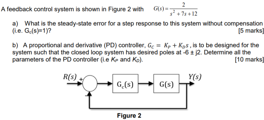 Solved 2 A feedback control system is shown in Figure 2 with | Chegg.com