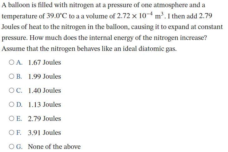 Solved A balloon is filled with nitrogen at a pressure of | Chegg.com