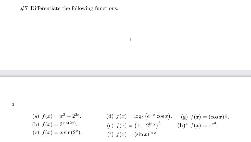 Solved \#7 Differentiate the following functions. 1 2 (a) | Chegg.com