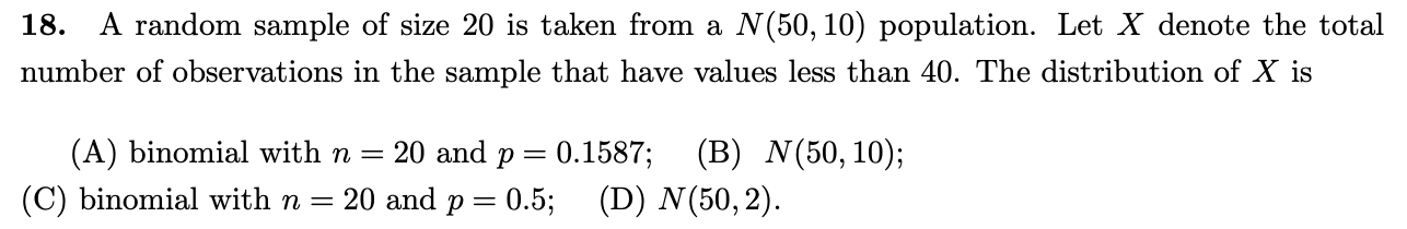 Solved 18. A random sample of size 20 is taken from a | Chegg.com