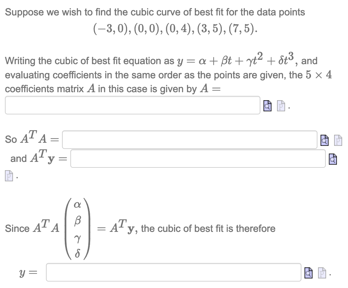 Solved Suppose we wish to find the cubic curve of best fit | Chegg.com