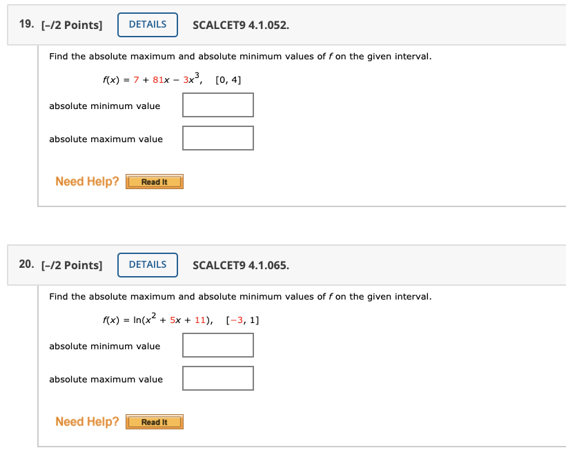 Solved 19. [-/2 points) DETAILS SCALCET9 4.1.052. Find the | Chegg.com Solved 19. [-/2 points) DETAILS SCALCET9 4.1.052. Find the | Chegg.com