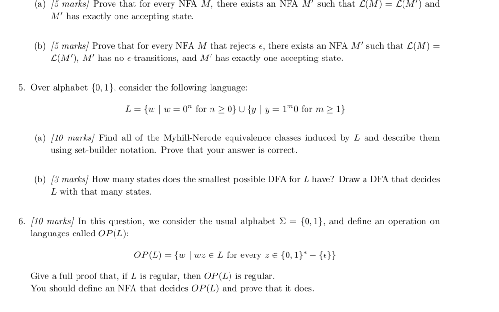 (a) /5 marks/ Prove that for every NFA M, there | Chegg.com