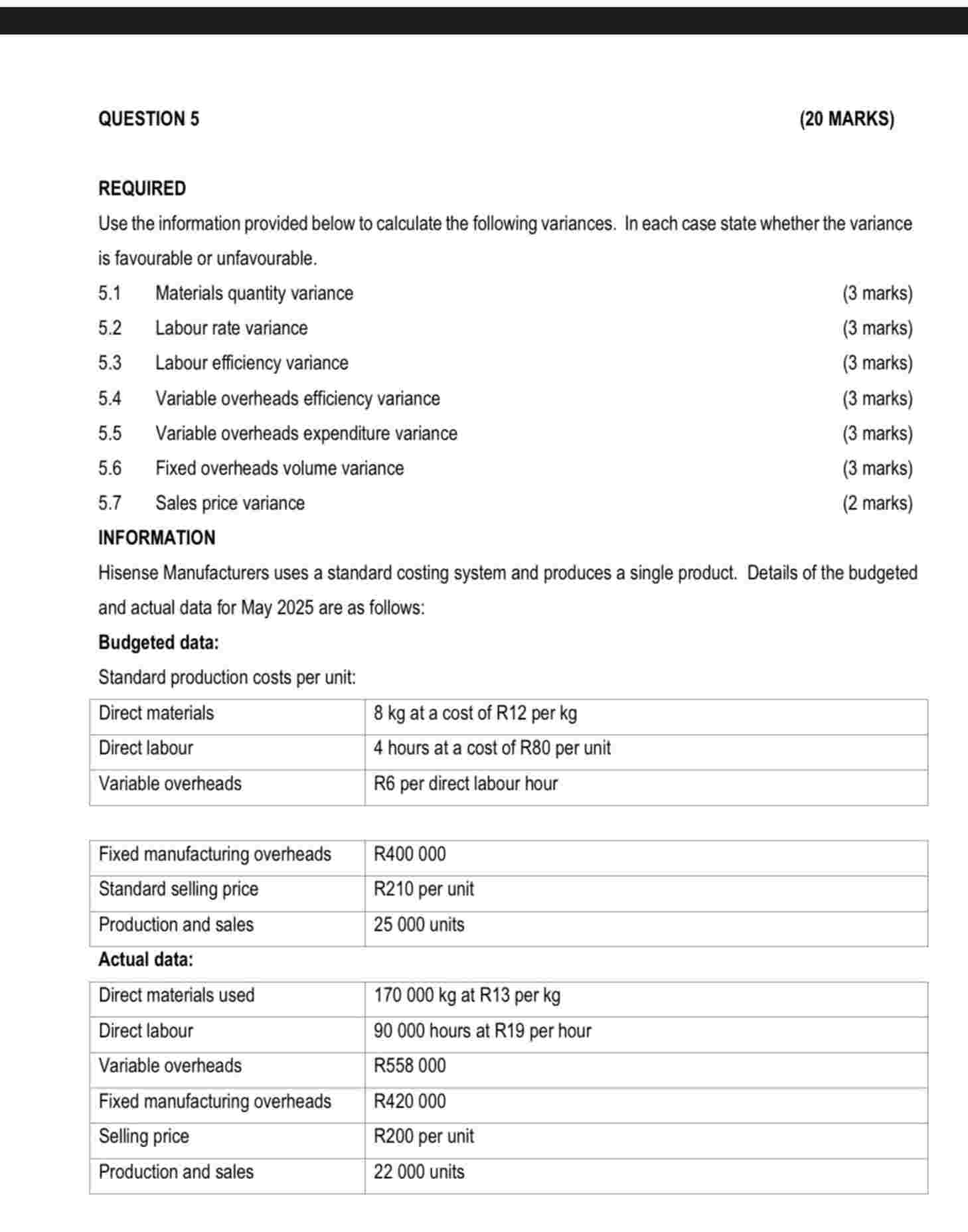 Solved Show me the steps to solve QUESTION 5 (20 ﻿MARKS) | Chegg.com