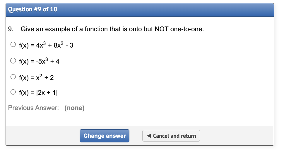 Solved 9. Give an example of a function that is onto but NOT | Chegg.com