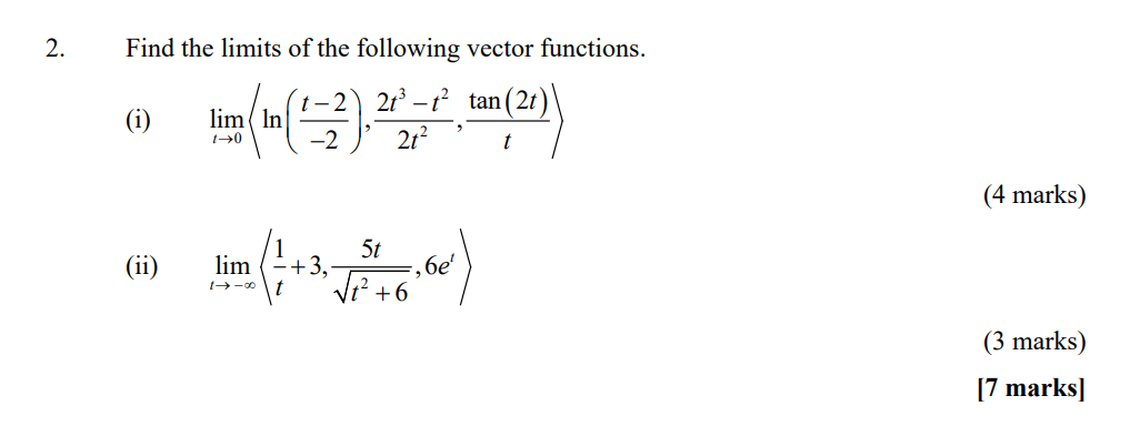 Solved Find the limits of the following vector functions. | Chegg.com