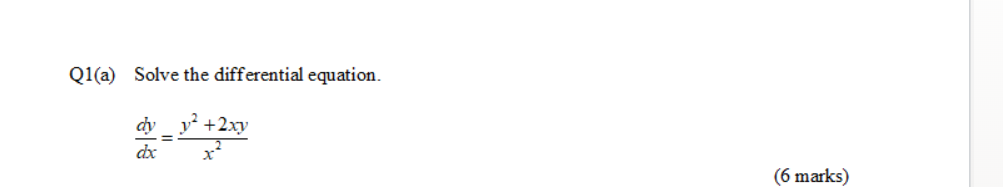 Solved Q1(a) Solve the differential equation. dy_y2 + 2xy dx | Chegg.com