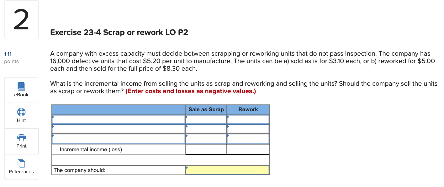 Solved 2 Exercise 23-4 Scrap or rework LO P2 1.11 points A | Chegg.com