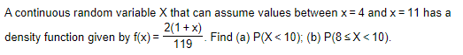 Solved A continuous random variable X that can assume values | Chegg.com