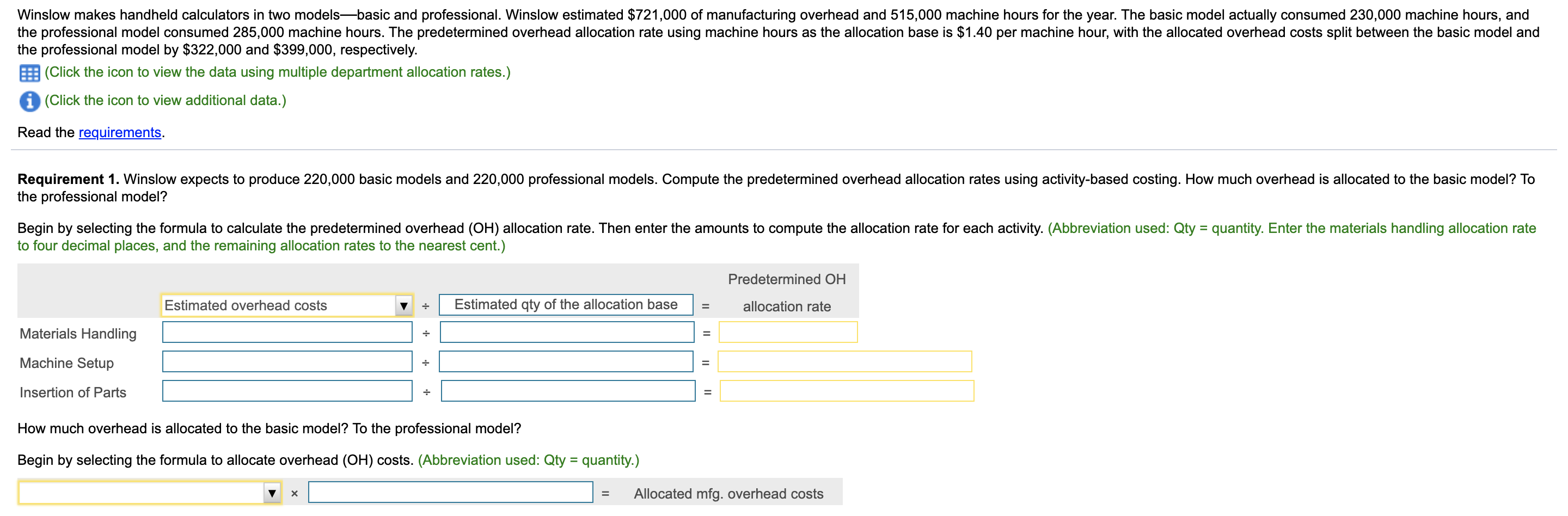 Solved Winslow makes handheld calculators in two | Chegg.com