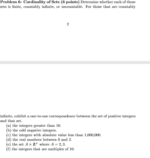 Solved Problem 6: Cardinality of Sets (6 points) Determine | Chegg.com