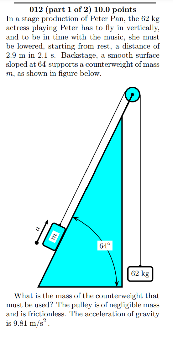 Solved 012 (part 1 of 2) 10.0 points In a stage production | Chegg.com