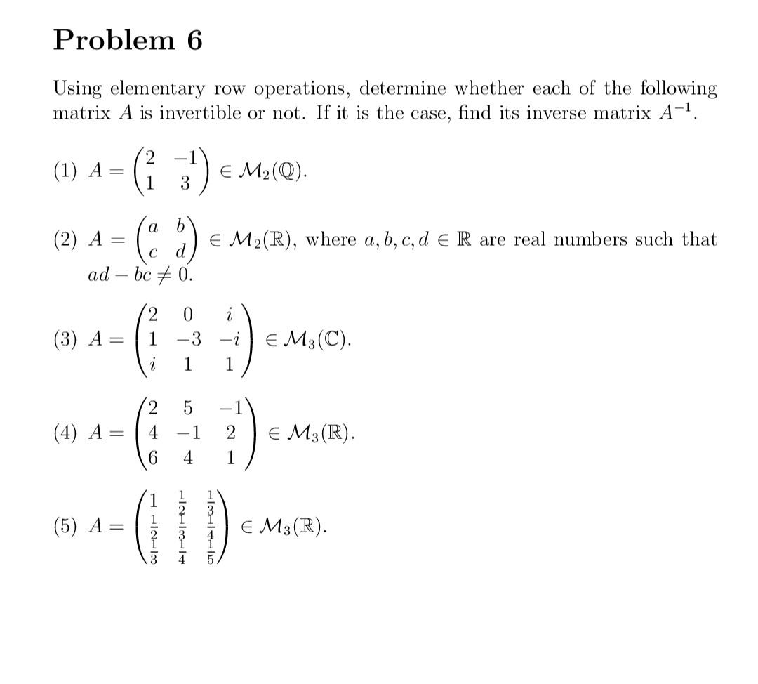 Solved Using elementary row operations, determine whether | Chegg.com