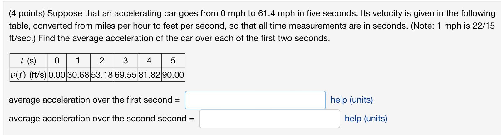 Solved (4 points) Suppose that an accelerating car goes from | Chegg.com