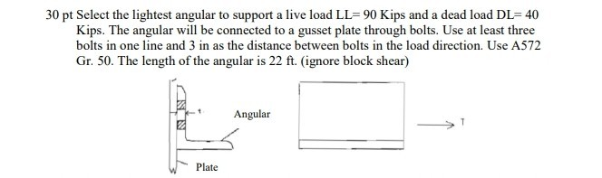 Solved 30 pt Select the lightest angular to support a live | Chegg.com