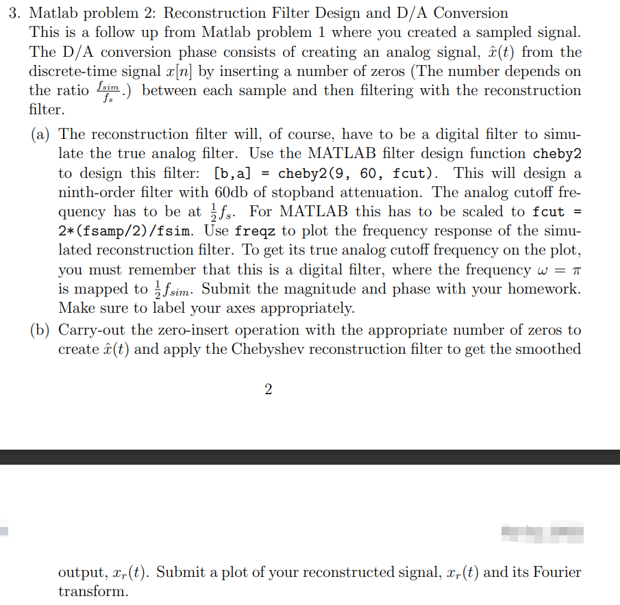 fs = 3. Matlab problem 2: Reconstruction Filter | Chegg.com fs = 3. Matlab problem 2: Reconstruction Filter | Chegg.com