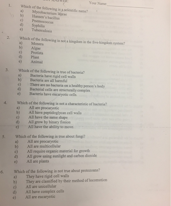 Solved Your Name: 1. Which of the following is a scientific | Chegg.com