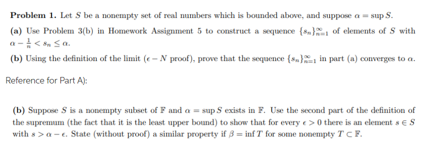 Solved Problem 1. Let S be a nonempty set of real numbers | Chegg.com